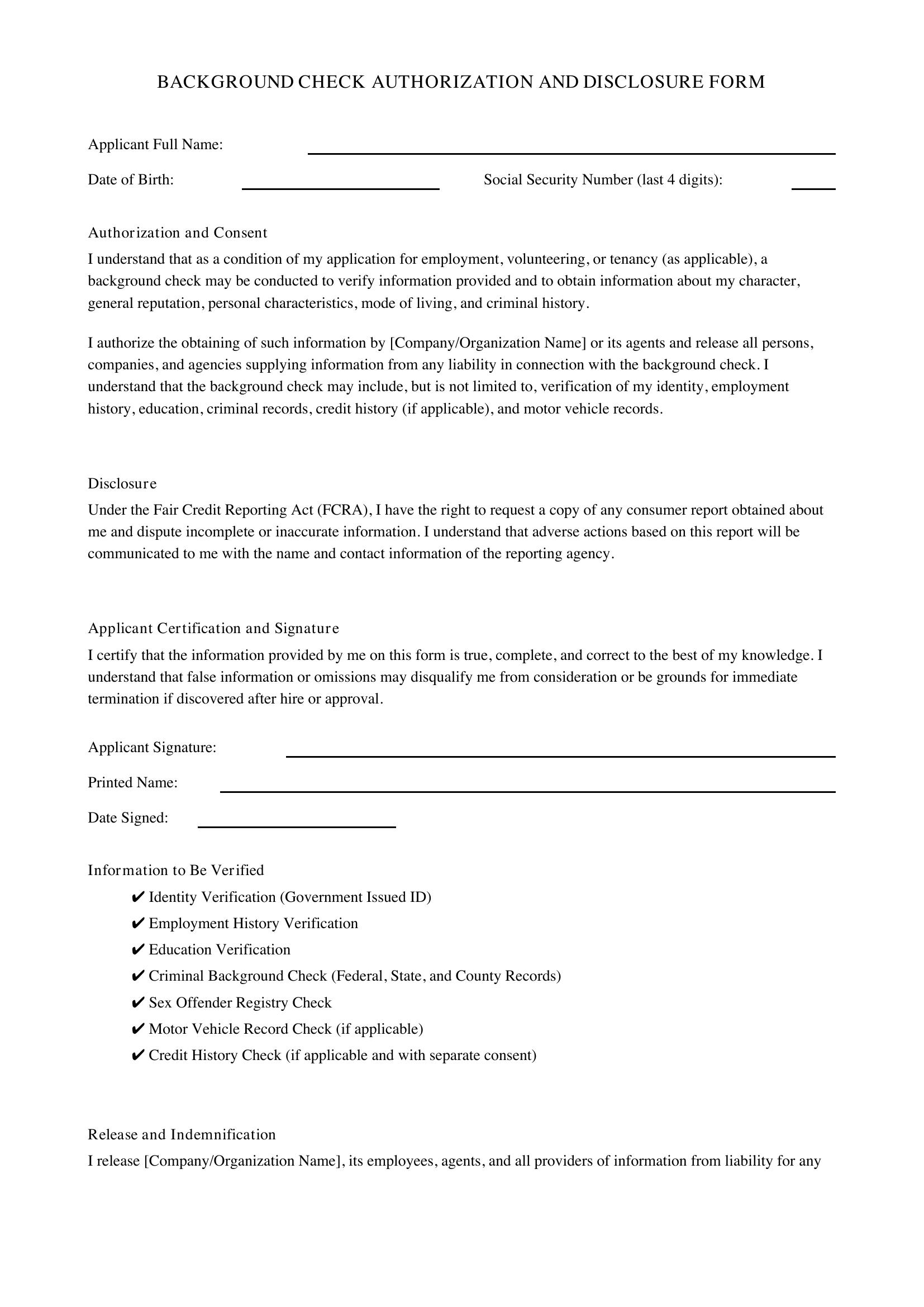 Background Check Template