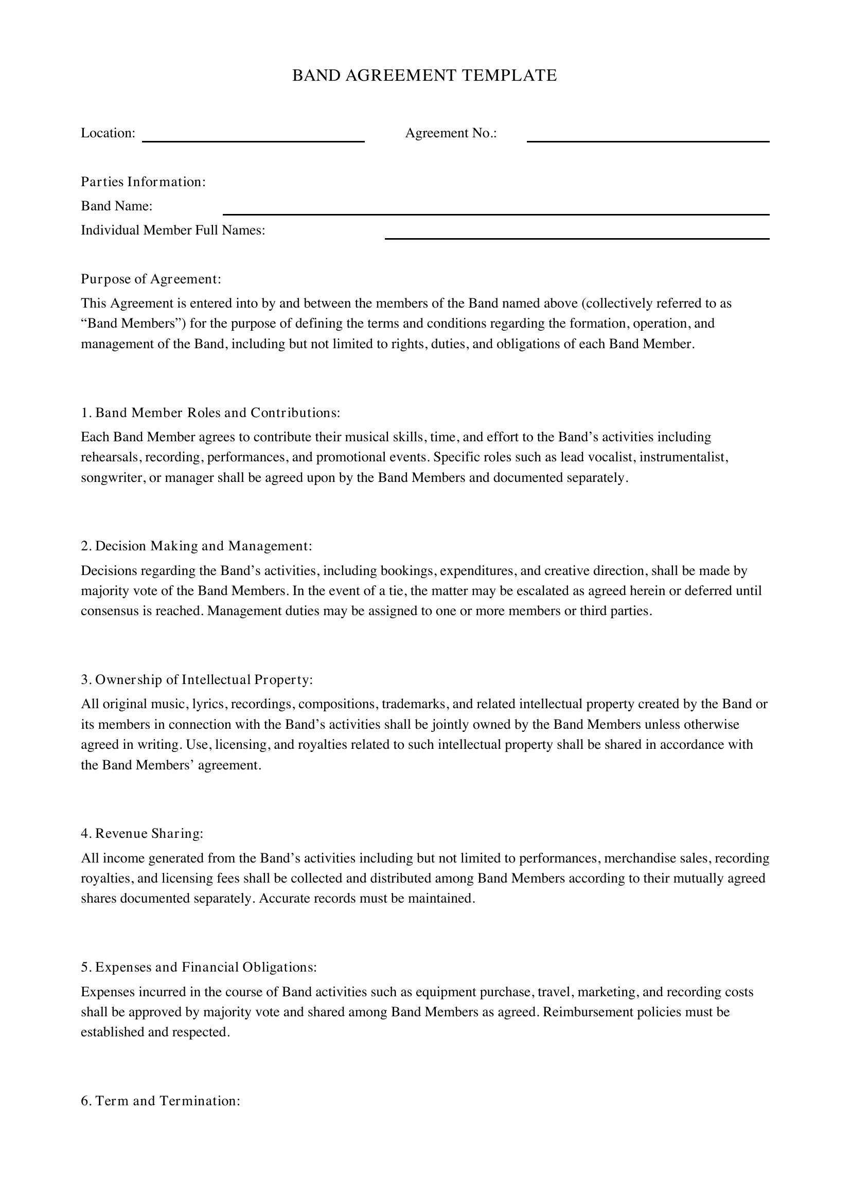 Band Agreement Template