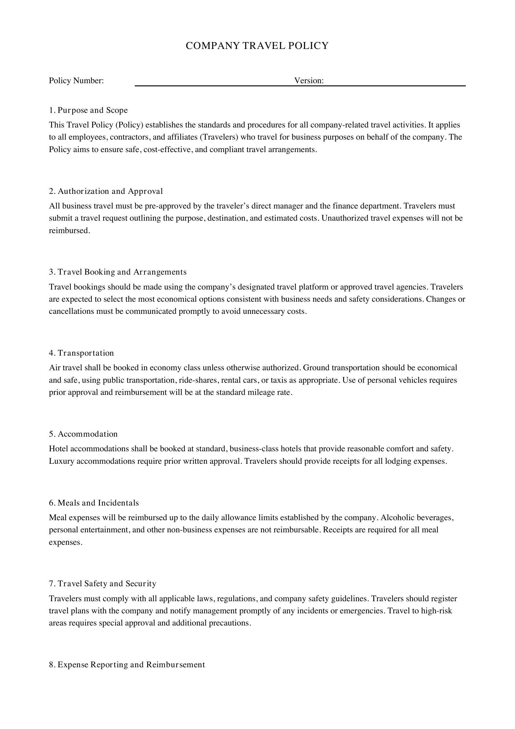 Travel Policy Template